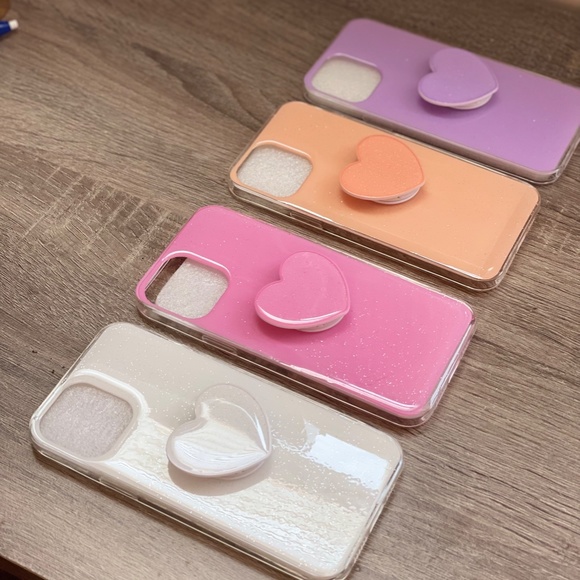 Accessories | Apple Iphone Cute Glitter Hearth Pop Socket Case | Poshmark